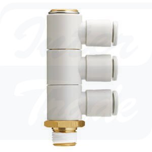 [KQ2VT08-01AS] KQ2VT, Złącza wtykowe białe - przyłączka kątowa 3-krotna, nastawna, z gwintem ...